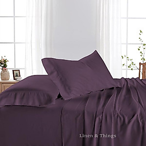 Luxury Soft 4 Piece Sheet Set, 800 Thread Count Egyptian Cotton - Queen Size Bed Sheet Set, Super Soft Sateen Weave, Fit Mattress 15'' Deep Pocket - Plum Solid