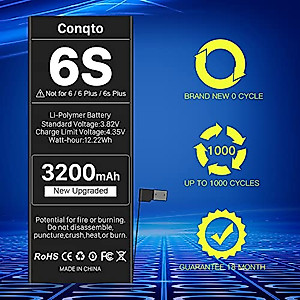 [3200mAh] Battery for iPhone 6S (2023 New Version), Conqto New Upgraded Higher Capacity 0 Cycle Battery Replacement for iPhone 6S Model A1633, A1688, A1700 with Complete Professional Repair Tool Kits