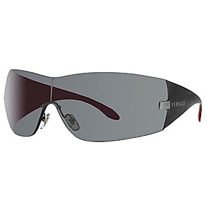 Versace VE 2054 100187 Gunmetal Plastic Wrap Sunglasses Grey Lens