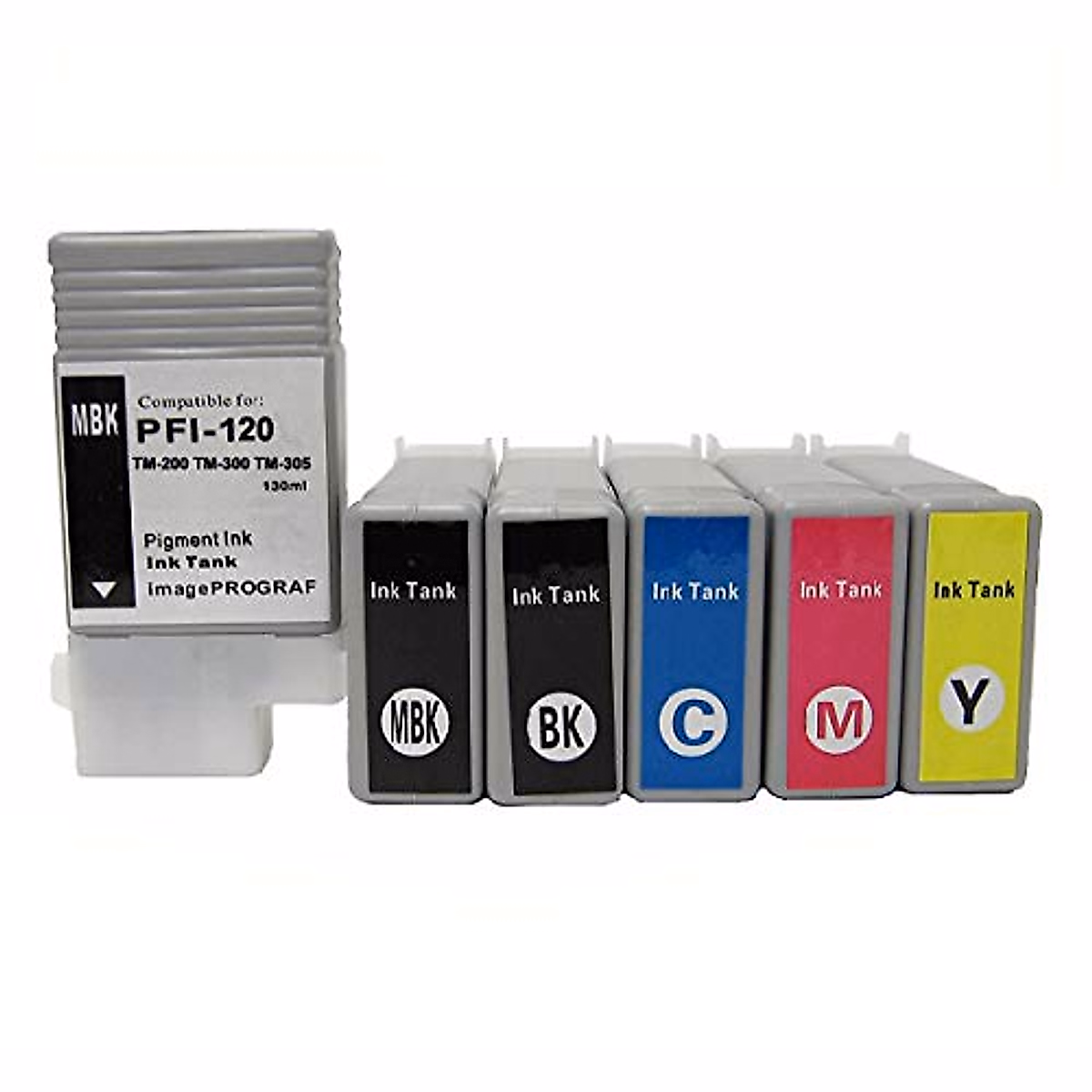 VC Compatible Ink Cartridge Replacement PFI-120 PFI-120MBK PFI-120BK PFI-120C PFI-120M PFI-120Y for Use On Canon PFI120 IPF TM-Series TM-200 TM-300 TM-305 Plotter 130ml Tank (6-Pack KCMY2MBK)
