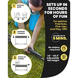 BOULDER Sports Pickleball Paddles & Badminton Set for Backyard - Includes 4 Rackets, 2 Pickleball Paddles, 3 Shuttlecocks, 2 Pickleballs & 2 Travel Bags - Easy Setup Volleyball & Racket Sports Net