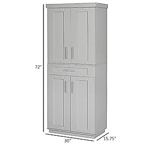HOMCOM Modern Kitchen Pantry Freestanding Cabinet Cupboard with Doors and Drawer, Adjustable Shelving, Grey