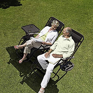 Homall 3 Pcs Zero Gravity Chair Patio Folding Recliner Outdoor Chaise Lounge Chairs Portable Reclining Chair Set with Side Table (Black)