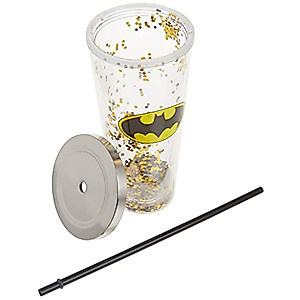Spoontiques - Glitter Filled Acrylic Tumbler - Glitter Cup with Straw - 20 oz - Stainless Steel Locking Lid with Straw - Double Wall Insulated - BPA Free - Batman