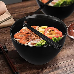 AVLA Ceramic Ramen Bowl Set of 2, 15/26 OZ Porcelain Noodle Soup Bowl with Chopsticks, Multi Purpose Bowl for Soup, Noodle, Pho, Udon and Soba, Dishwasher and Microwave Safe, Black
