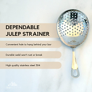 A Bar Above Professional Cocktail Strainer Set - 3 Piece Bundle Includes Hawthorne Strainer, Julep Strainer & Fine Mesh Strainer – Rust Proof Stainless Steel Strainer for Home & Professional Bartender