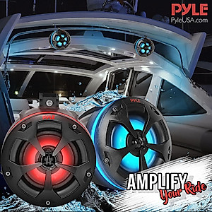 Pyle 2-Way Dual Waterproof Off-Road Speakers - 4" 800W Marine Grade Wakeboard Tower Speakers System w/RGB Lights & Remote, Full Range Outdoor Audio Stereo Speaker for ATV/UTV, Jeep, Boat PLUTV44BTR