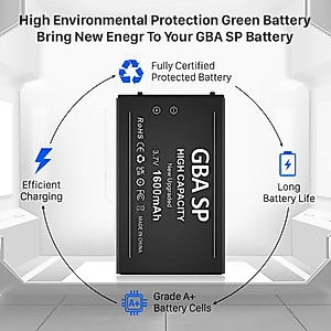 HUAENG Gameboy Advance SP Battery, Upgraded 1600mAh High Capacity Rechargeable Lithium-ion Battery for Nintendo GBA SP Gameboy Advance SP AGS-001, SAM-003