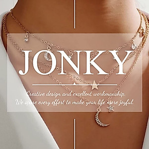 JONKY Layered Rhinestone Pendant Necklace Gold Crystal Aries Necklaces Chain Sparkly Letter Snake Chain Choker Necklace Fashion Constellation Jewelry for Women and Girls