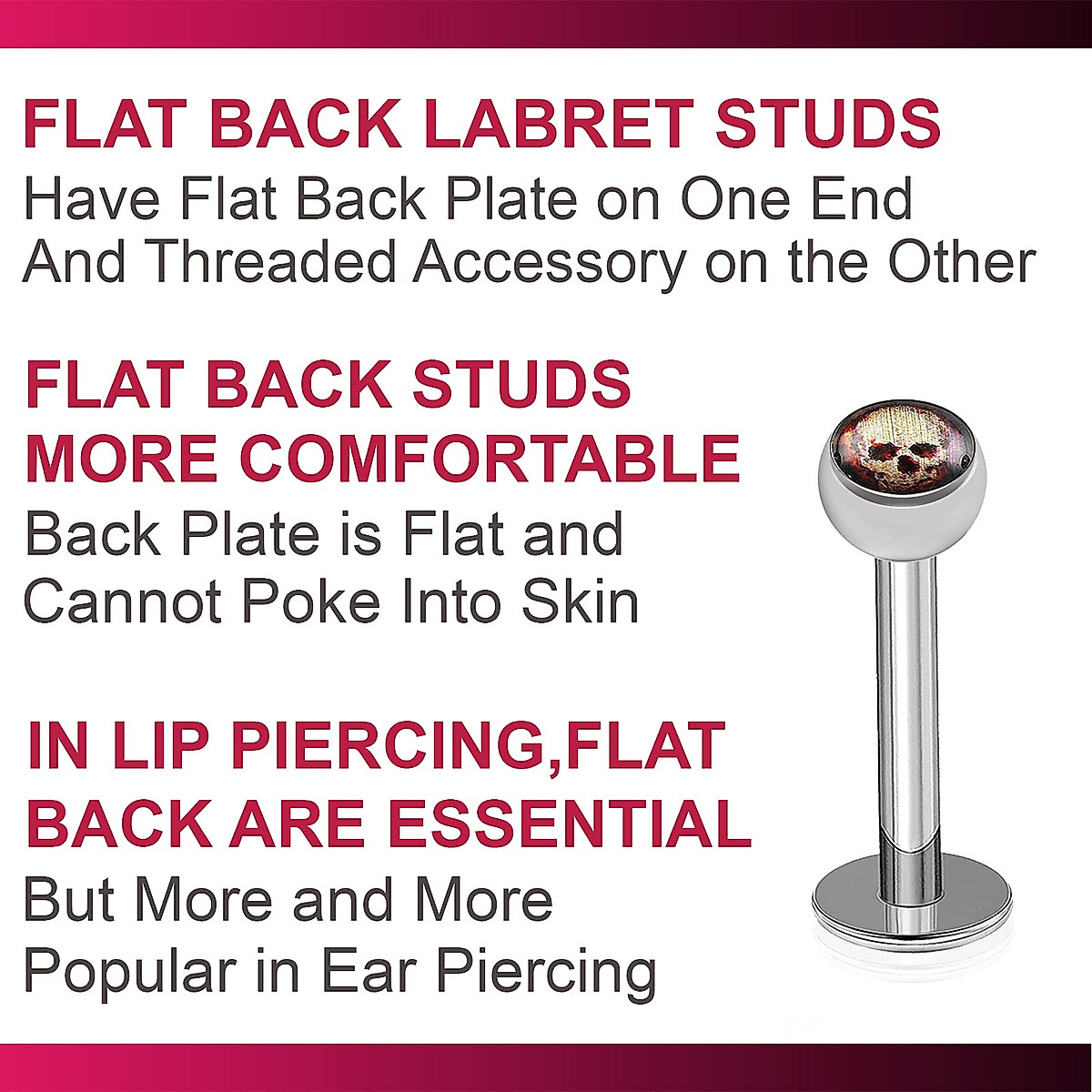 bodyjewellery 16g 16 gauge 5/16 Inch Surgical Steel Lip Bar Labret Ring Monroe Ear Tragus Stud Bar Ball 4mm Skull Logo Piercing 2Pcs AHGC