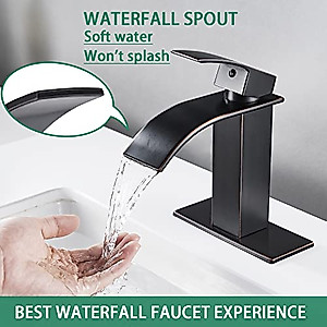 VOTON Bathroom Sink Faucet Oil Rubbed Bronze Waterfall Bathroom Faucet Black Single Handle Single Hole Rv Lavatory Vessel Faucet Basin Mixer Tap Solid Brass Vanity Sink Faucet