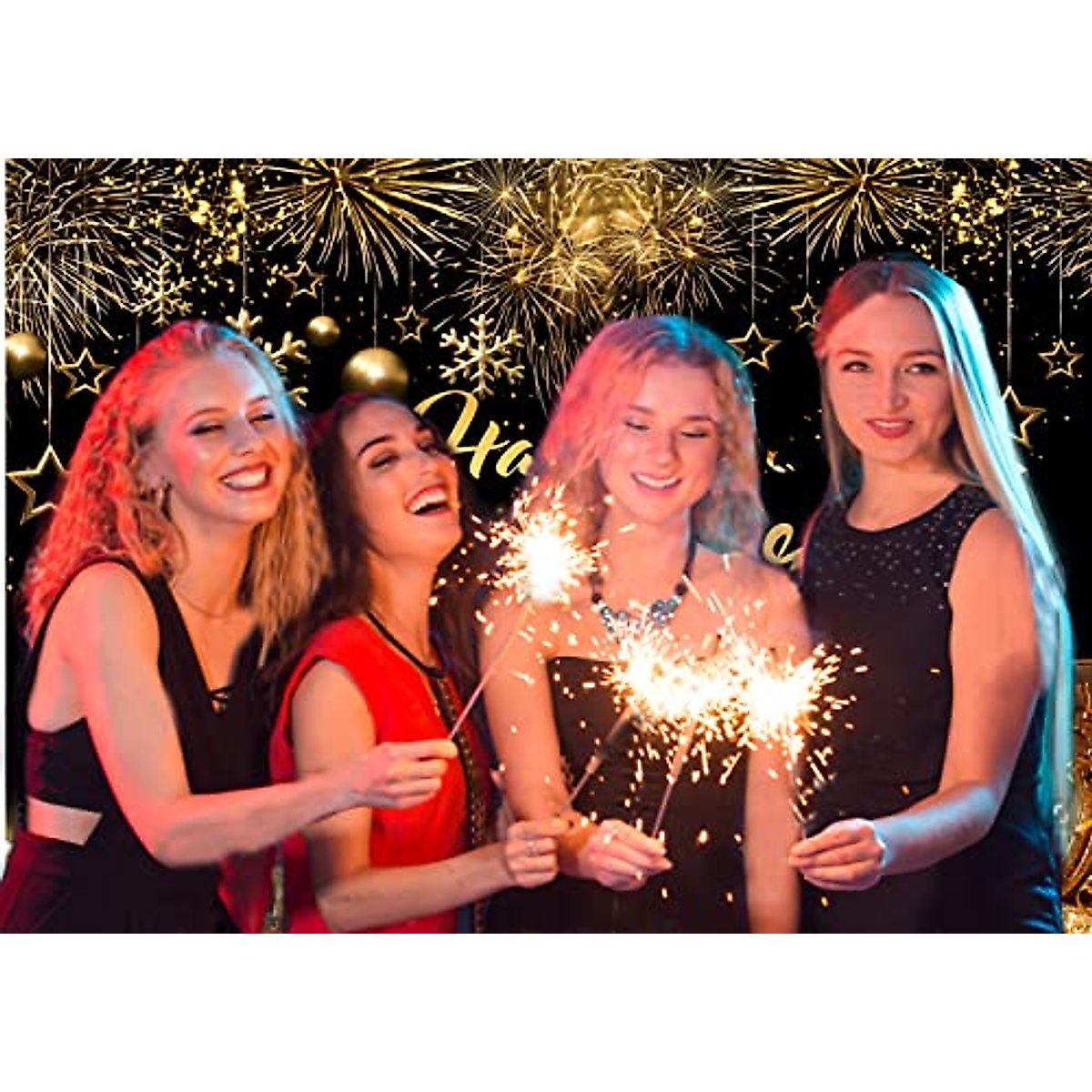 CYLYH 7x5FT New Year Backdrop 2024 Happy New Year Backdrop Golden Particles Bokeh Backdrop Black and Gold Photography Background 2024 New Year Party Backdrops for Photography