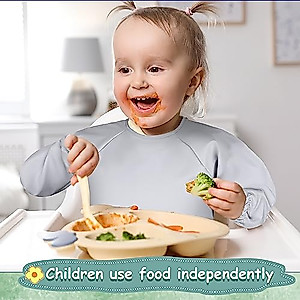 Jeyiour 6 Pack Long Sleeve Baby Bibs Mess Proof Bib Washable Feeding Bib Weaning Smock for Baby Infant Toddler (Simple Style)