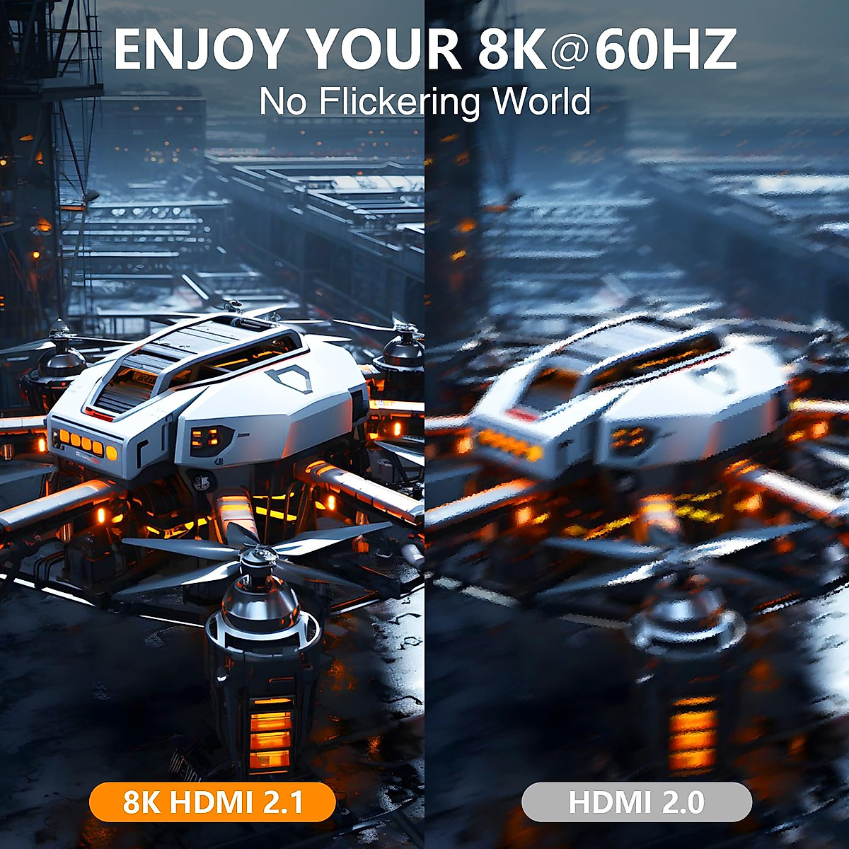 PowerBear 10K 8K HDMI 2.1 Cable 6 ft | 48Gbps High Speed 4K@120Hz Braided Cord 144Hz 8K@60Hz, eARC, Dynamic HDR 10,for Laptop, Monitor, PS5, PS4, Xbox One, Fire TV, Apple TV