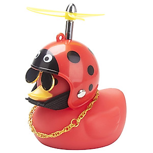wonuu Rubber Duck Car Decoration Ornaments Duck Car Dashboard Decorations Cool Glasses Duck with Propeller Helmet (R-Beatle-Red)