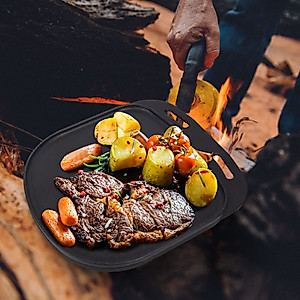 BBQ-PLUS Reversible Cast Iron Sizzler Plates, 13.7 Inch Lifting Handle, 12 Inch x 10.5 Inch, Black