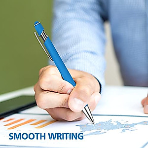 PABLUE Ballpoint Pens with Stylus Tip, Soft Touch Click Stylus Pen, 2 in 1 Retractable Metal Stylus Pens, Black Ink, for Birthday Anniversaries Graduation Home and Office, 12 Count(6 Colors)