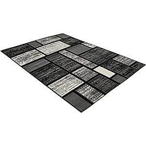 Modern Contemporary Blocks Boxes Design Soft Indoor Area Rug Grey Carpet (7’ 8” X 10’ 8”)
