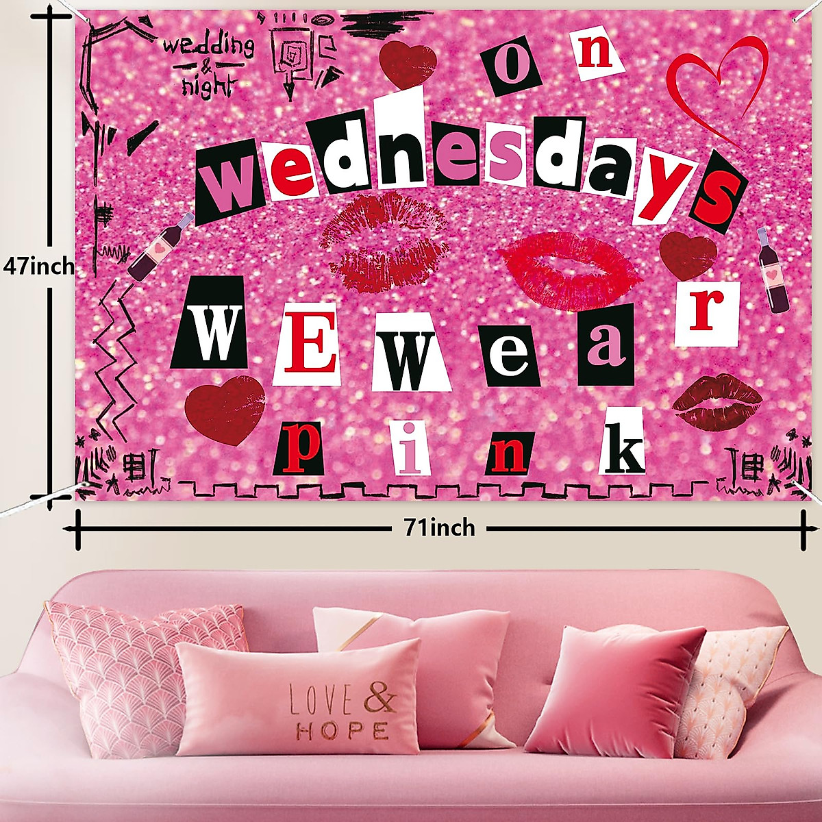 Hot Rose Pink Lips Banner On Wednesdays We Wear Pink Burn Book Pink Girls TV Show Themed Decor Bridal Shower Wedding Night Out Hen Movie Party Supplies