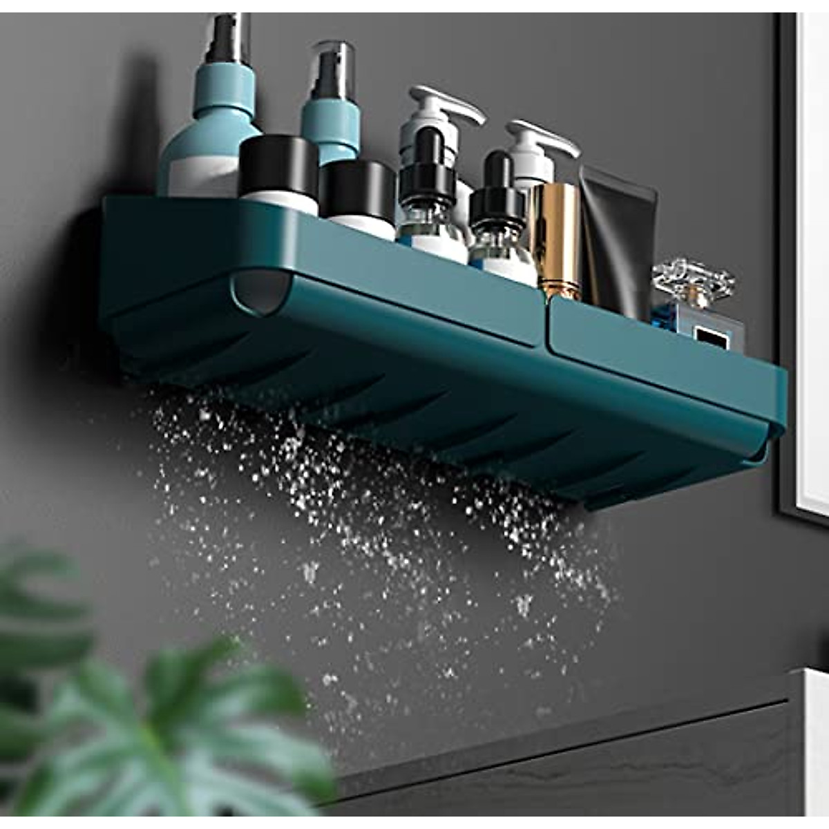 Fineget Plastic Shower Caddy Basket Shelf Large Adhesive Shower Shelves for Wall Bathroom Kitchen Bathtub Rustproof No Drilling Space Saving Shower Storage Organizer Deep Green 2 Pack