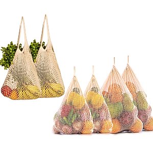 Reusable Produce Bags, Washable, Mesh Bags for Vegetables, Organic Mesh Produce Bags Cotton, Vegetable Storage Bags for Refrigerator Keep Fresh, Produce Storage Bag Set of 6(4 Mesh+2 String bags)