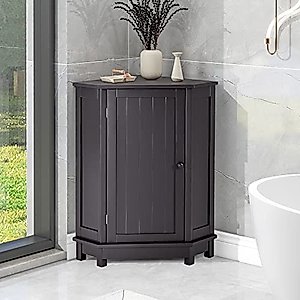 P PURLOVE Bathroom Storage Cabinet with Adjustable Shelves,Free Standing Corner Cabinet with Single Door, Freestanding Floor Cabinet for Bathroom Laundry Room Entryway Kitchen Pantry (Black Brown)