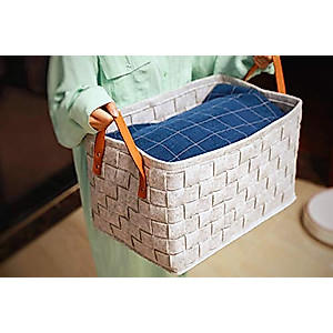 MultiLux Foldable Storage Basket Drawers Nature Handmade Rectangular Felt Fabric Storage Box Containers Felt with Handles for Home Bedroom Towels Clothes Cloest Organizer Large Size Grey