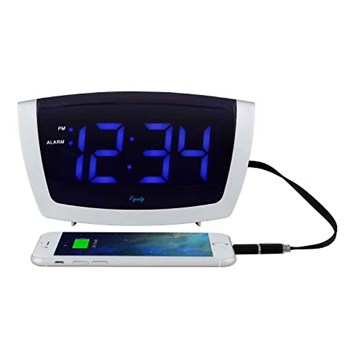 Equity by La Crosse LED Blue Digit Alarm Clock with USB Charging Port, Silver