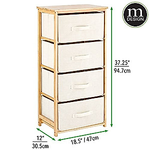 mDesign Vertical Dresser Storage Tower - 4 Drawers - Sturdy Bamboo Frame with Easy Pull Fabric Bins - Multi-Bin Organizer for Bedroom, Hallway, Entryway, Closets - Cream/Natural Wood