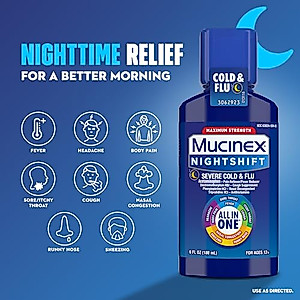 Mucinex Fast-Max Cold and Flu & Nightshift Severe Cold and Flu Medicine for Adults, Over-the-Counter Medication Combo Pack for Sore Throat Relief, Decongestant, Cough & Cold Medicines, 2 x 6 Fl Oz