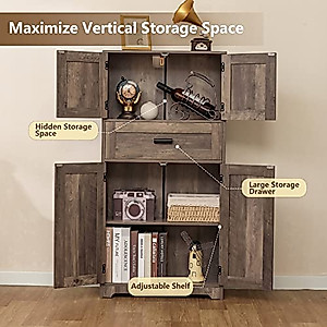 Quimoo Tall Bathroom Cabinet, Bathroom Storage Cabinet with Large Drawer & Adjustable Shelf, Bathroom Storage Cabinet with 4 Doors for Living Room, Bedroom, Home Office, Grey Wash