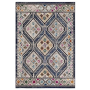 Safavieh Madison Collection 6' x 9' NavyBeige MAD481N Boho Non-Shedding Living Room Dining Bedroom Area Rug