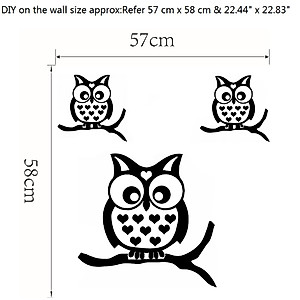 BIBITIME Nursery Decor Vinyl Sticker 3 Branches Owls Wall Decal Birds Family Living Room PVC Decorations Baby Kids Boys Girls Children Bedroom Classroom Art Decals