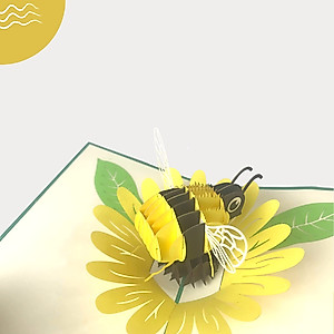 Paper Pop Up Cards 4.7x6.69 inch, bee with sunflower, 3D Popup Greeting Cards with Envelopes, perfect for pop-up bursting birthday gift.