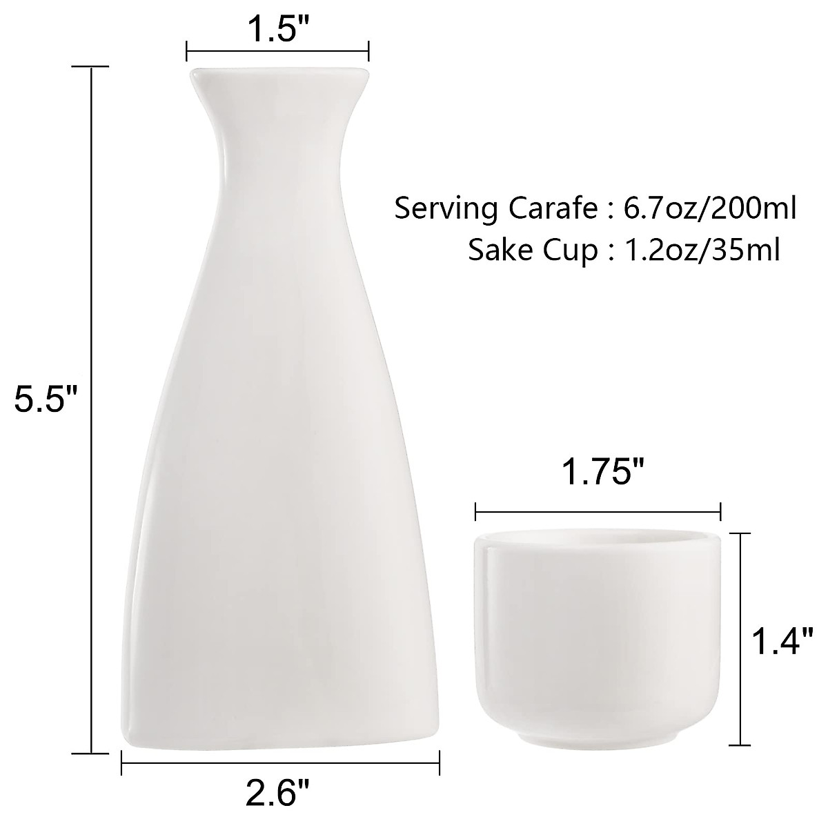 Tosnail 7 Pieces Ceramic Japanese Sake Set, 1 Serving Carafe and 6 Cups - White