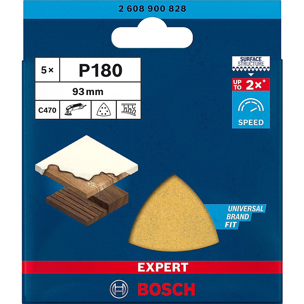 Bosch Professional 5X Expert C470 Sandpaper (for Hardwood, Paint on wood, 93x93 mm, Grit 180, Accessories Delta Sander)
