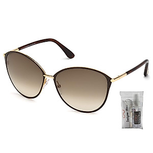 Tom Ford FT0320 Penelope 28F Rose Gold/Plastic Lens Brown Gradient Round Sunglasses for Women + BUNDLE with Designer iWear Eyewear Kit