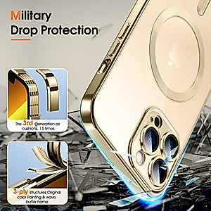 Magnetic Clear for iPhone 13 Pro Case with MagSafe [Integrated Camera Protection Glass] [Bare iPhone Exterior] Silicone Cover Slim Thin [Non-Yellowing] Anti-Fingerprint Scratch Wireless Charging