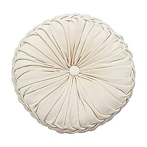 Cassiel Home Velvet Pintuck Round Pillow Cream Plush Pleated Throw Pillow Ivory for Living Room Bedroom Dining Room Floor Cushion Pillow 14.5 inches