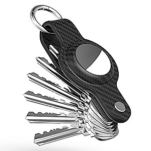 Key Organizer for Airtag, Carbon Fiber Leather Compact Keyholder Compatible with Apple Airtag, Air tag Tracker Keychain with Keyring Holds Up to 6 Keys, Suits for Long Keys-Black