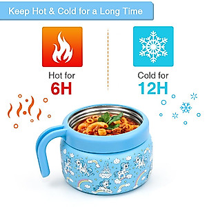 Morlike Hot Food Thermos Container for Kids Lunch Box, 8 oz Small Insulated Vacuum Stainless Steel Thermal Soup Containers with Leakproof Lid (Mint, Unicorn)