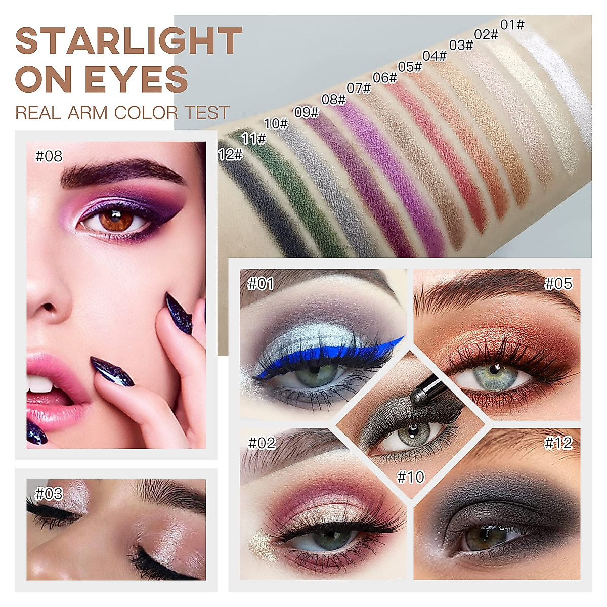 LOKFAR Eye-Shadow Stick Makeup Cosmetics Eye Brightener Stick, Rotatable Cream Eye Shadow Pencil, Glitter Shimmer Eyeshadow Stick with Soft Brush for Eye Makeup (03# Rose Gold Shimmer)