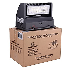 RuggedGrade 5,600 Lumen - 40 Watt Rotate III Series LED Wall Pack - 5000K - High Efficiency 140 Lumen to watt - Black Color - with Photocell
