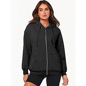ANRABESS Womens Zip Up Hoodies Long Sleeve Oversized Sweatshirts Fleece Y2K Jacket Pockets 2025 Fall Outfits Fashion Clothes Black Large