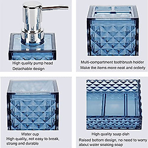JHLAYKG Blue Bathroom Accessory Set,4-Piece Plastic Bathroom Decor Accessories Complete Set,Includes Bathroom Soap Dispenser, Toothbrush Holder,Tumbler, Soap Dish