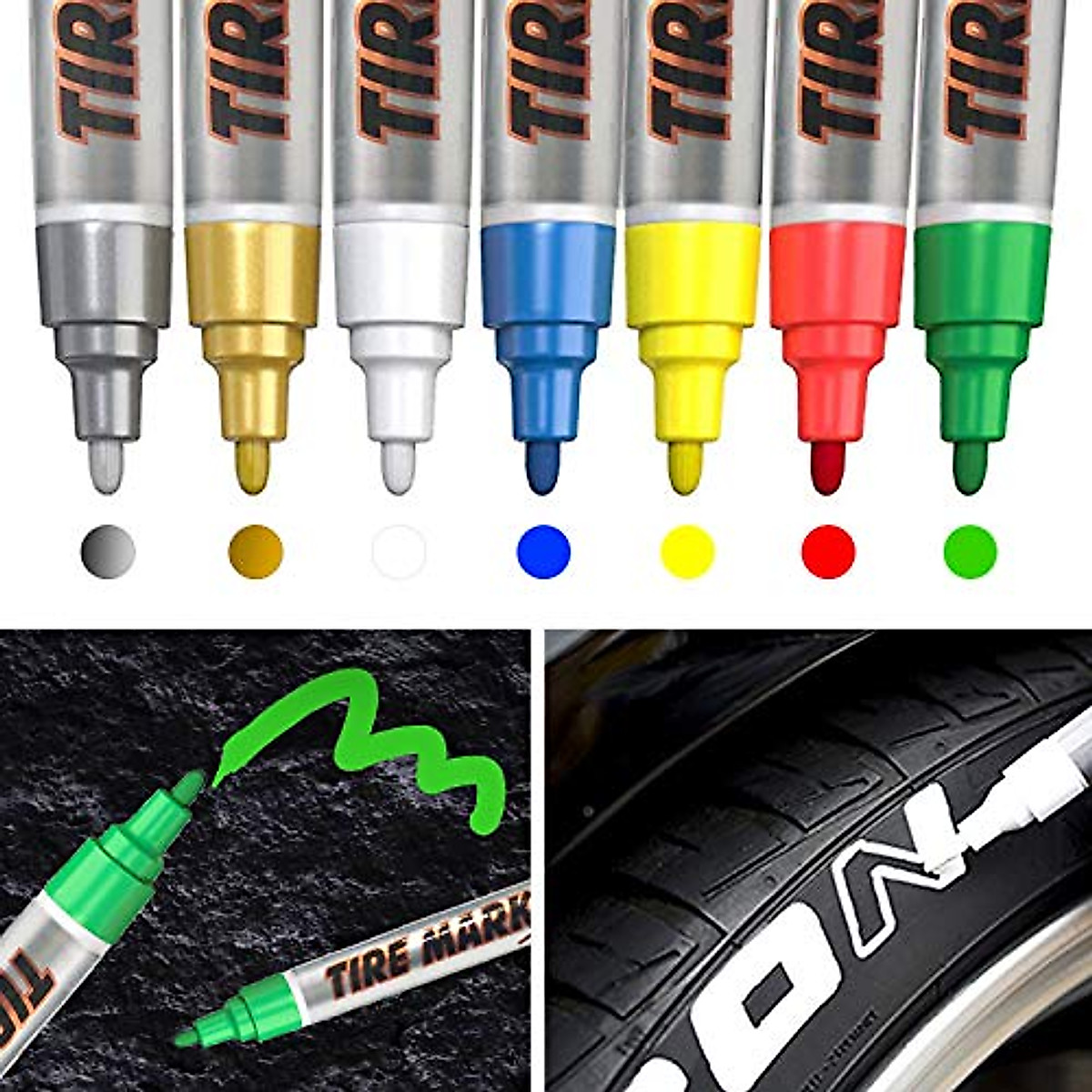 MC Motoparts Permanent Color Tire Pen Marker Lettering Paint Drawing Tool Automotive Motorcycle Care 1 piece (Green)