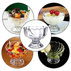 KOWLOON 6PCs Glass Ice Cream Bowl Set Clear Small Lead-Free Footed Tulip Dessert Cups for Dessert Ice Cream Trifle Snack Condiment(Comes with 6 PCs Flower Spoons)