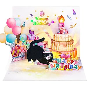 FITMITE Birthday Cards, Cute Cat MUSIC & LIGHTS & BLOWABLE CANDLE Funny Pop up Happy Birthday Card, Birthday Gifts for Women Men Cat Lover Mom or Dad