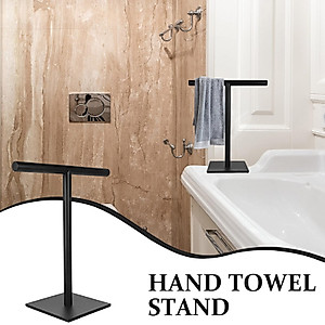 Luxshiny Hand Towel Holder Standing Stainless Steel T-Shape Towel Bar Rack Stand for Bathroom Kitchen Vanity Countertop Black