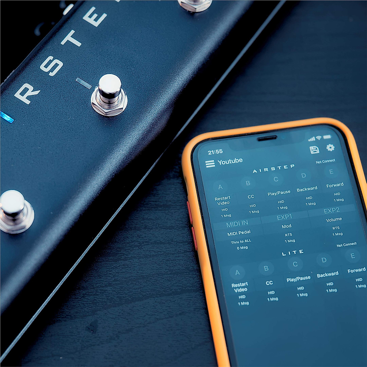 XSONIC Airstep Smart Multi Controller with MIDI, HID, 5 Footswitch, 2 Expression Pedal In, 300H Playtime, Support HX Stomp, Quad Cortex, DAW, Plugin, Youtube Video, Page, Atem, Hands Free Controller